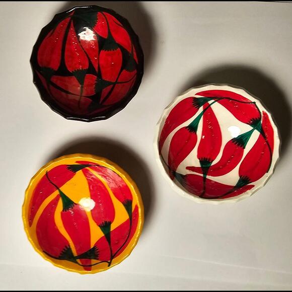Other | Mexican Salsa Bowls Ceramic Handmade Footed Chili Peppers Set ...